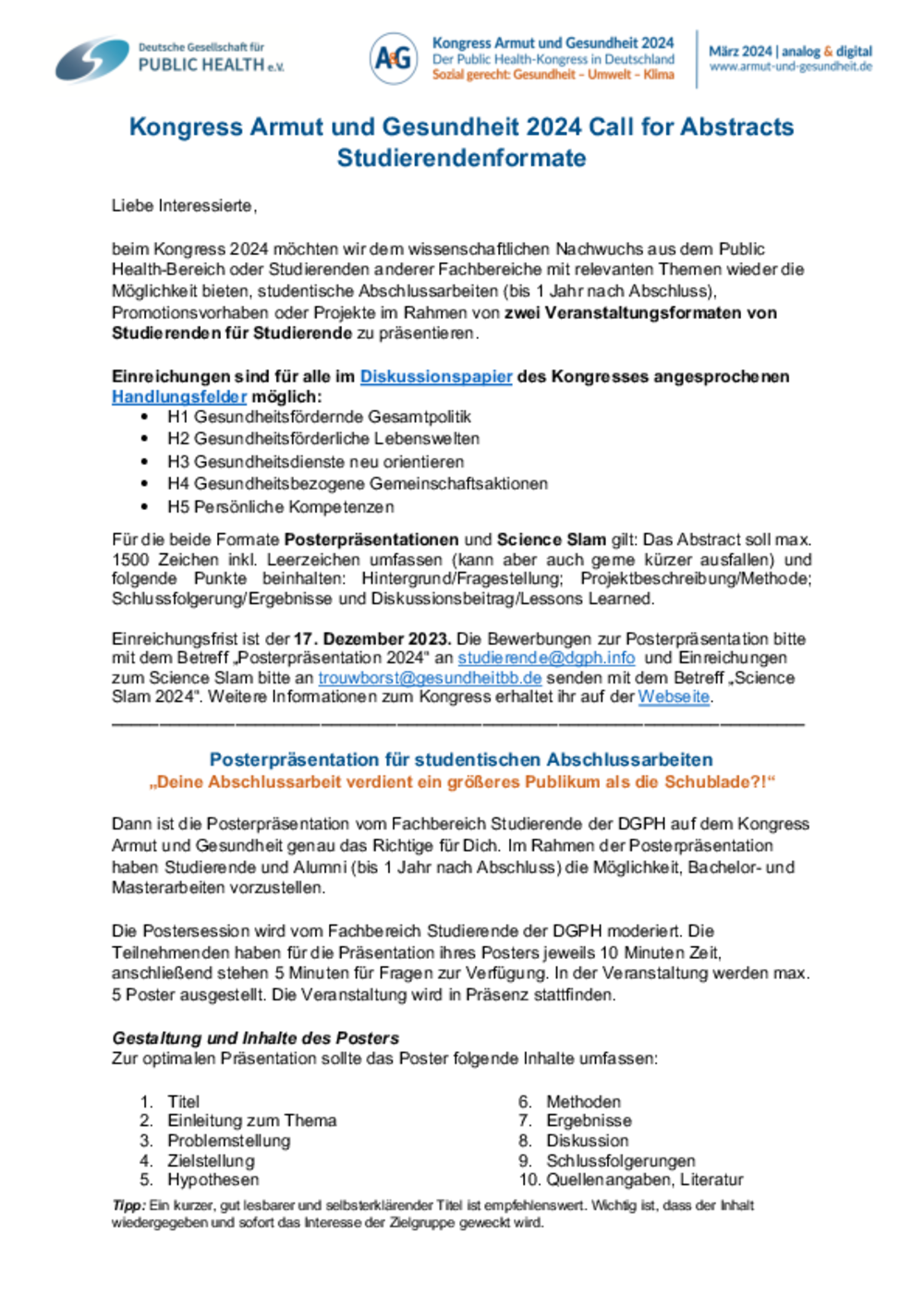 Armut und Gesundheit: Studentische Posterpräsentation