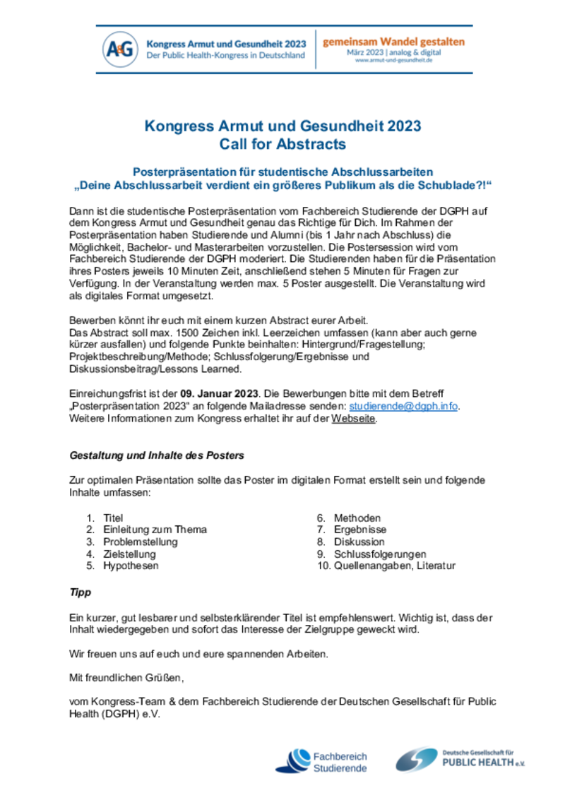 Armut und Gesundheit: Studentische Posterpräsentation